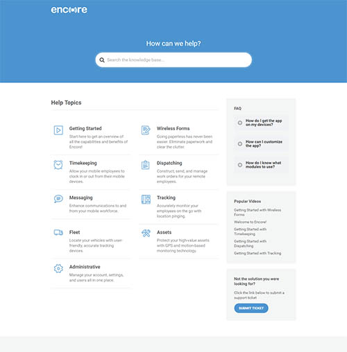 Encore Self-Help Wizard - Actsoft, The GPS Fleet Tracking & MRM Leader